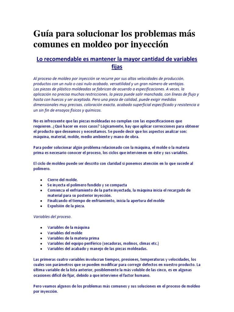 Guía para Solucionar Los Problemas Más Comunes en Moldeo Por Inyección ...