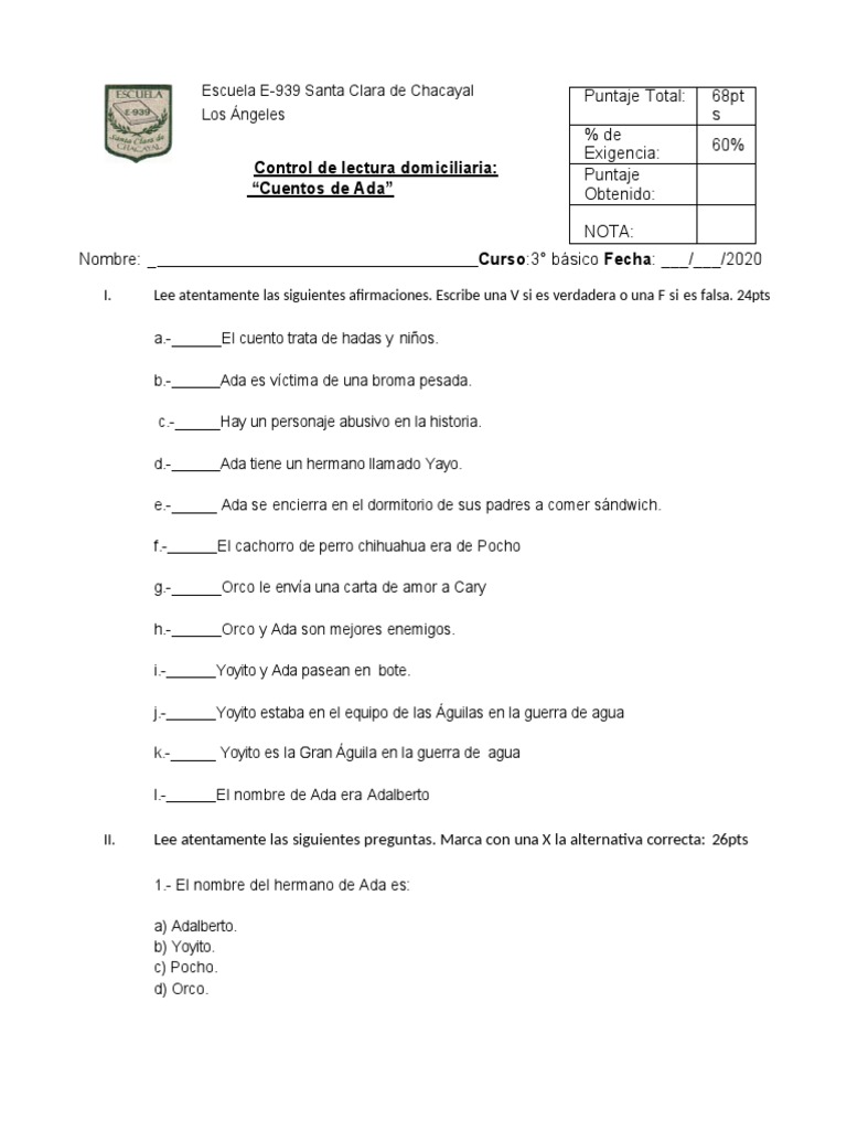 Prueba Cuentos de Ada | PDF