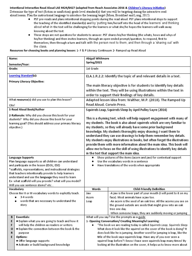 Lae Read Aloud - Abigail Whitmore | PDF | Reading Comprehension | Literacy