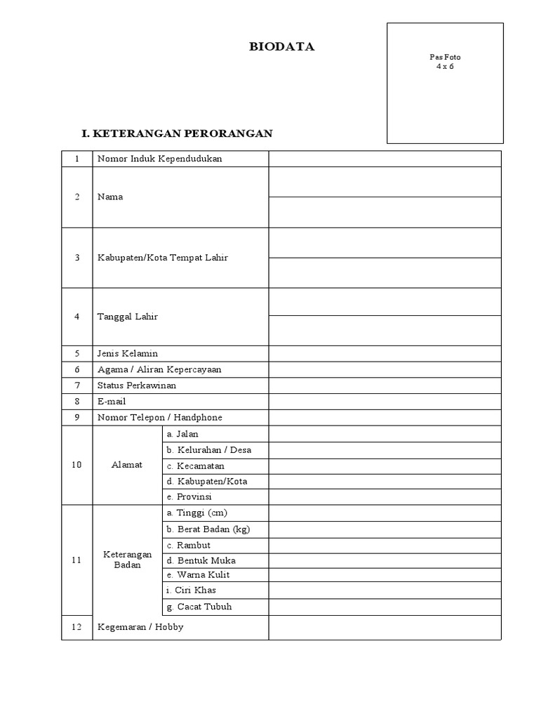 Contoh Format Biodata Diri Lengkap | PDF