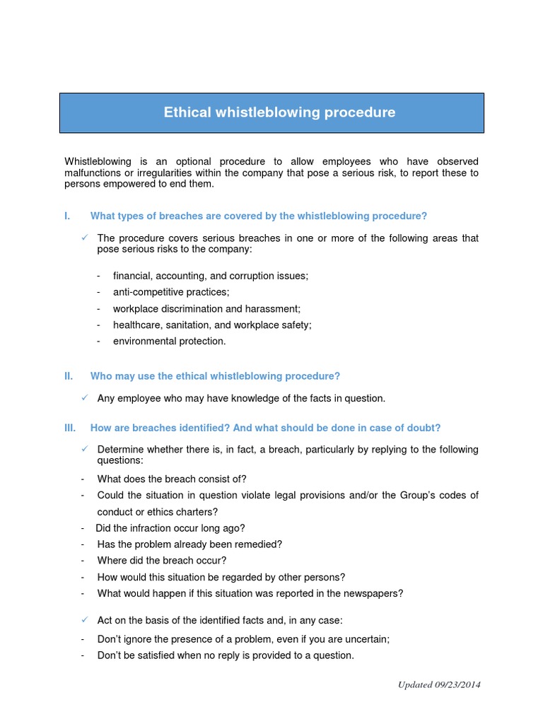 Ethics Alert Procedure 21 03 6 15 | PDF | Whistleblower | Justice