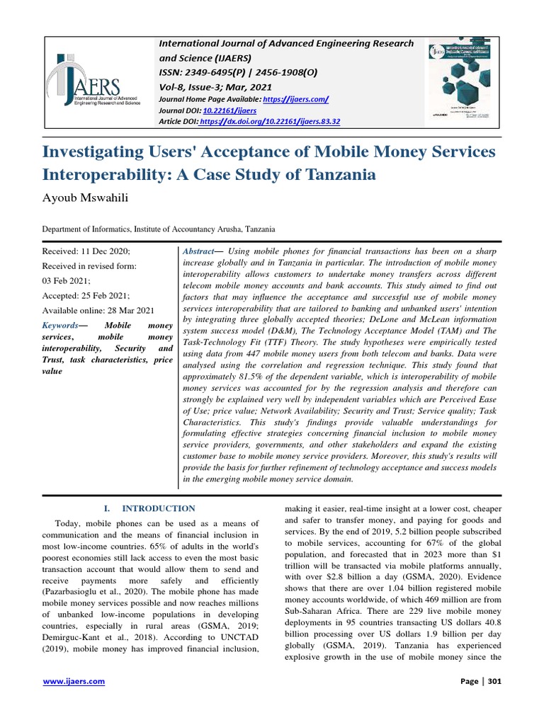 Investigating Users' Acceptance of Mobile Money Services ...