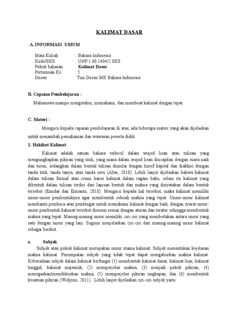 Minggu Ke-5 - Kalimat Dasar | PDF | Kajian Bahasa Asing