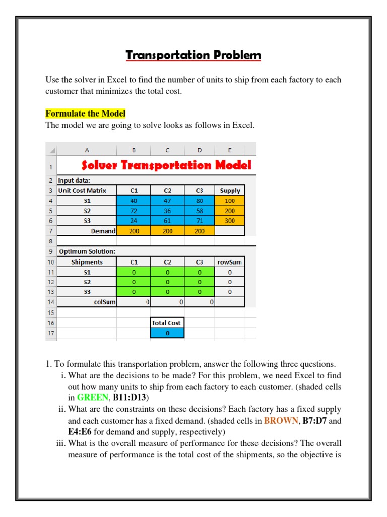 Developing An Excel Spreadsheet Program To Solve Transportation Problems | PDF | Mathematical ...