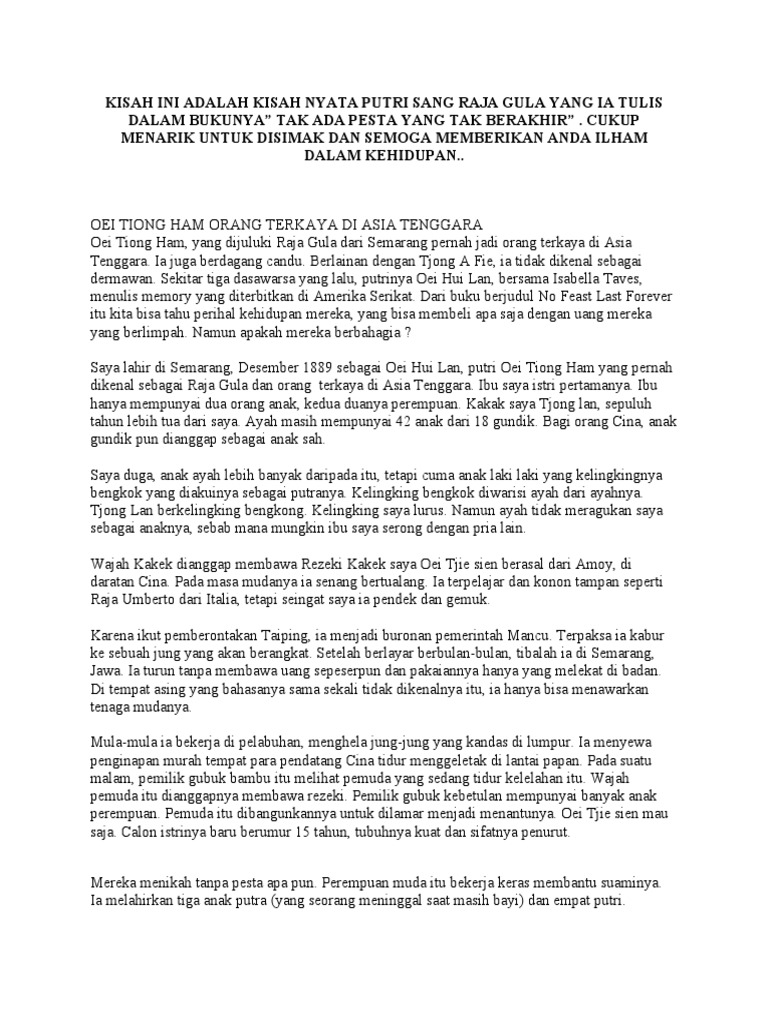 Kisah Tragis Oei Hui Lan, Putri Orang Terkaya Di Indonesia | PDF