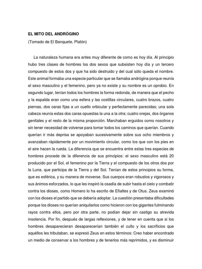 El mito del andrógino en Platón | PDF