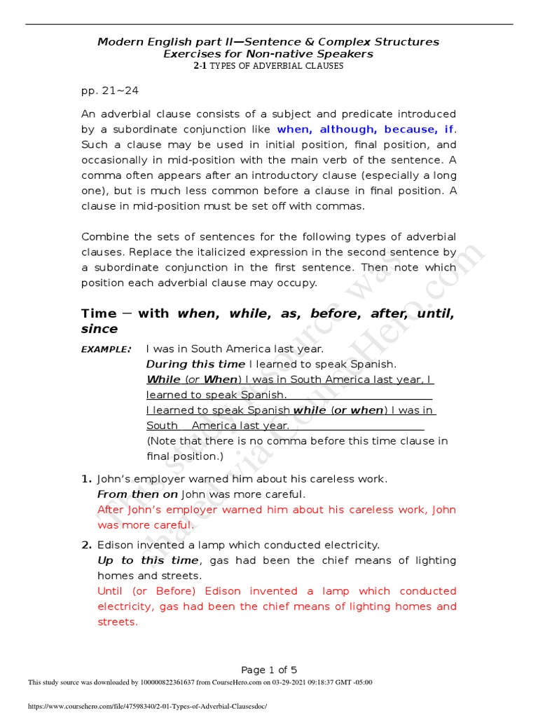 This Study Resource Was: Time With When, While, As, Before, After, Until | PDF | Clause ...