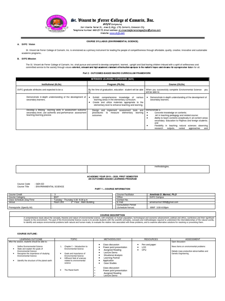 Environmental Science Course Syllabus | PDF | Ecosystem | Educational ...