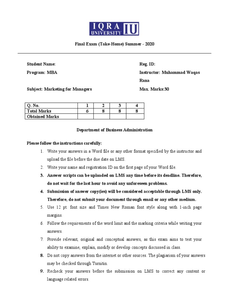 Marketing Question Paper | PDF | Pricing | Marketing