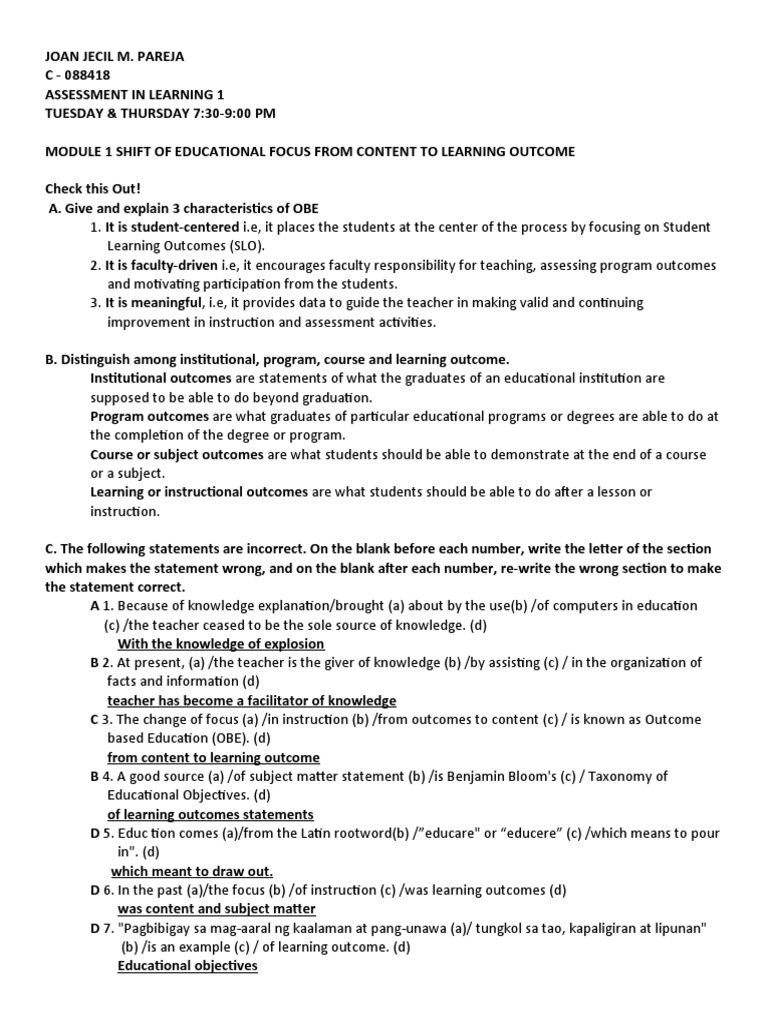 MODULE 1 Answer | PDF | Educational Assessment | Teachers