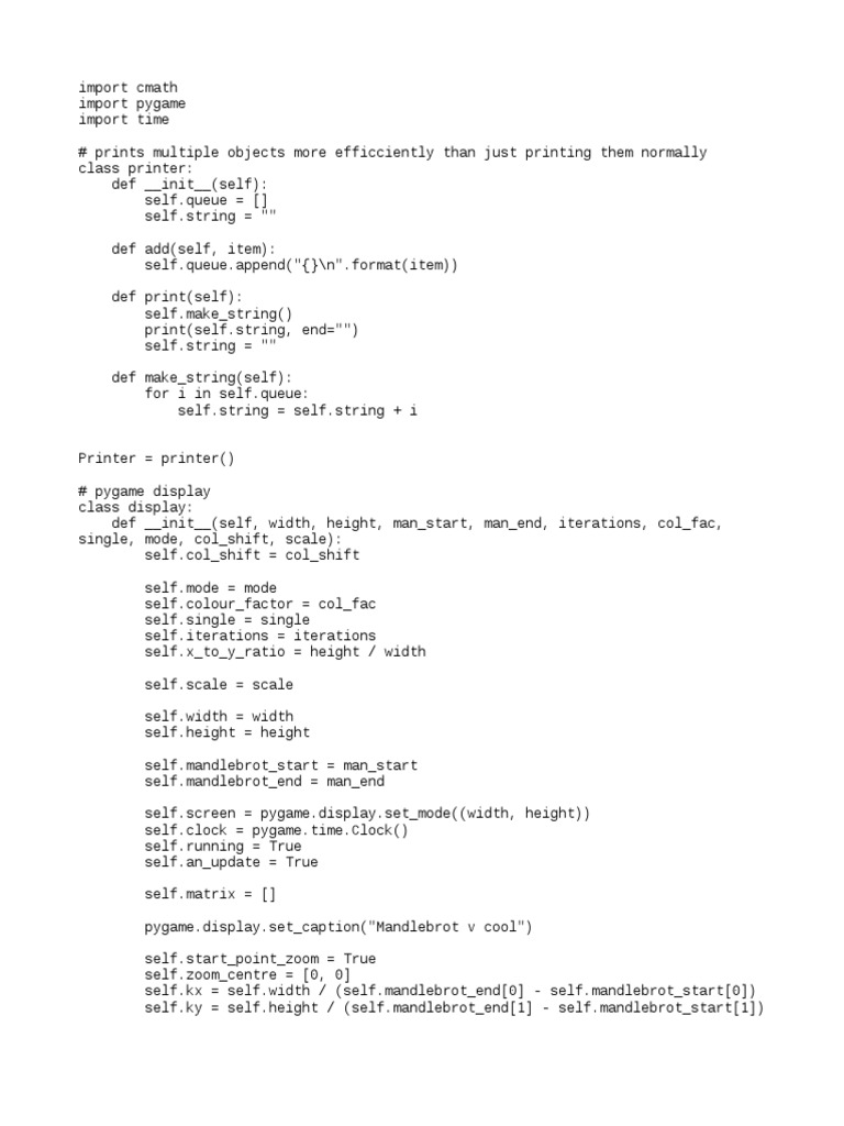 Mandlebrot Set With Pygame | PDF | Computer Graphics | Computer Programming