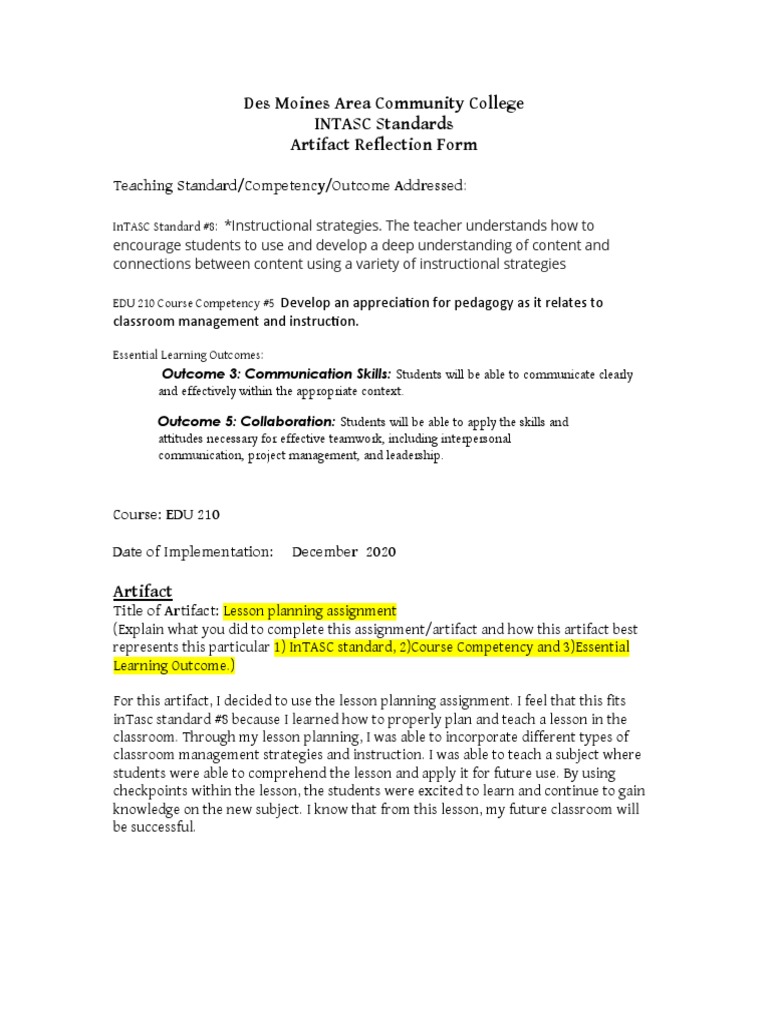 Intasc Standard 8 Instructional - KK | PDF | Classroom Management ...