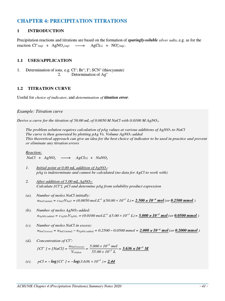 ACH150X Course Study Notes (Precipitation Titrations) 2020 | PDF ...