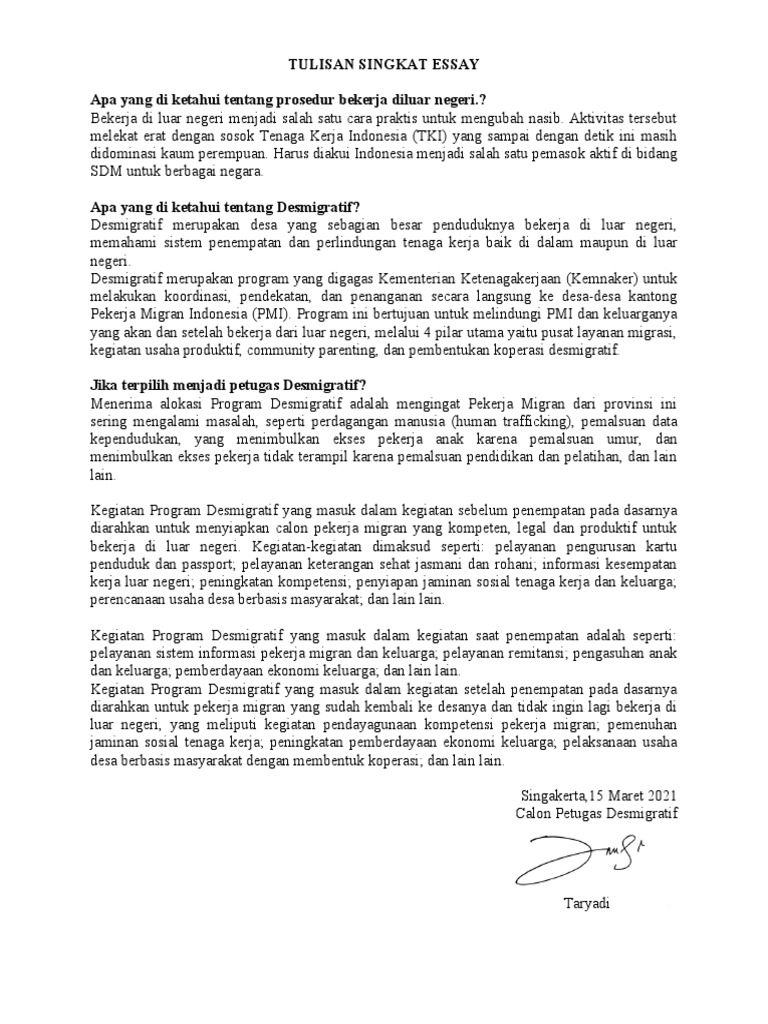 Tulisan Singkat Essay | PDF