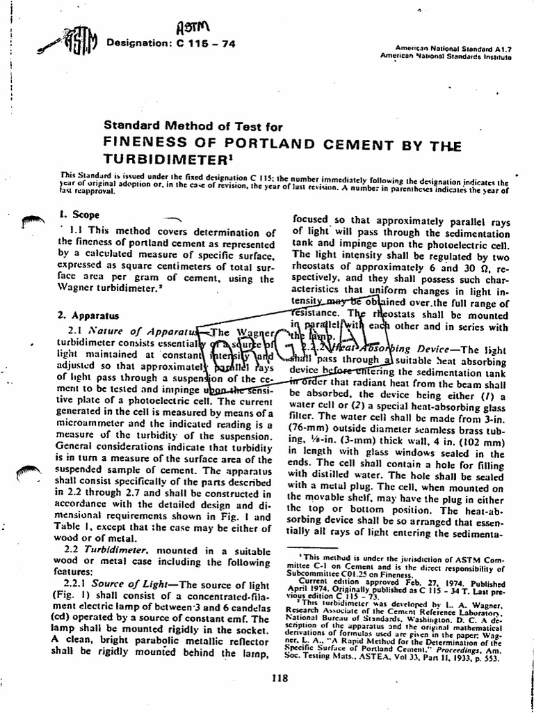 Astm C115 - 74 | PDF