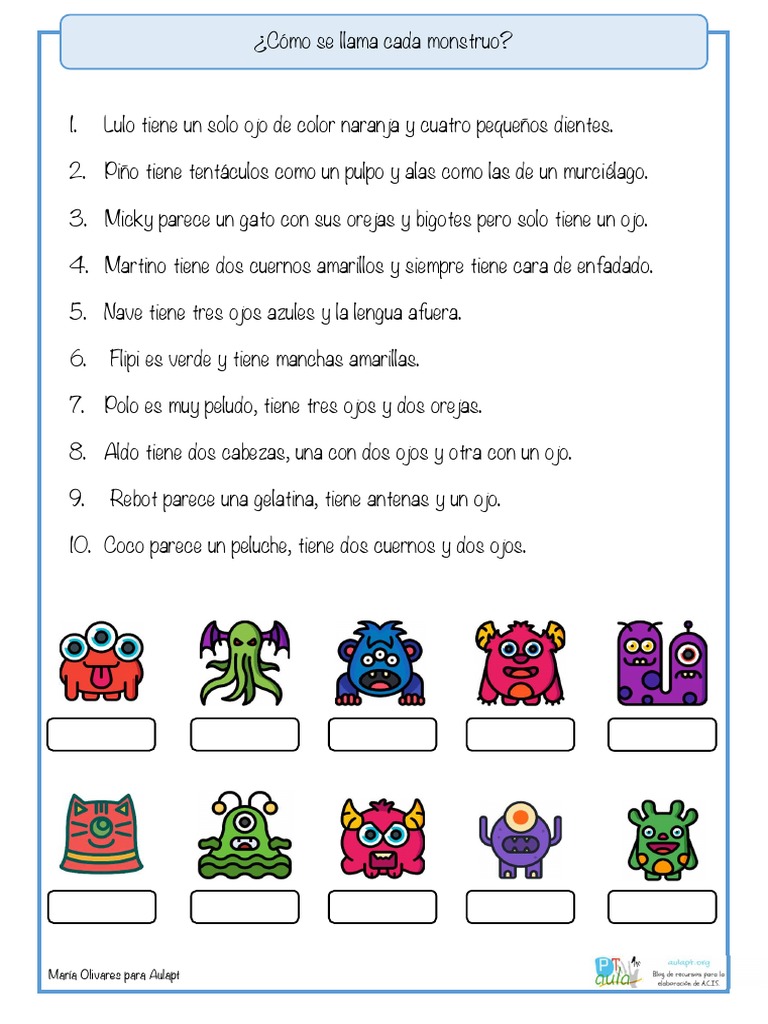 Descripción y nombres de los diez monstruos mencionados en el documento ...