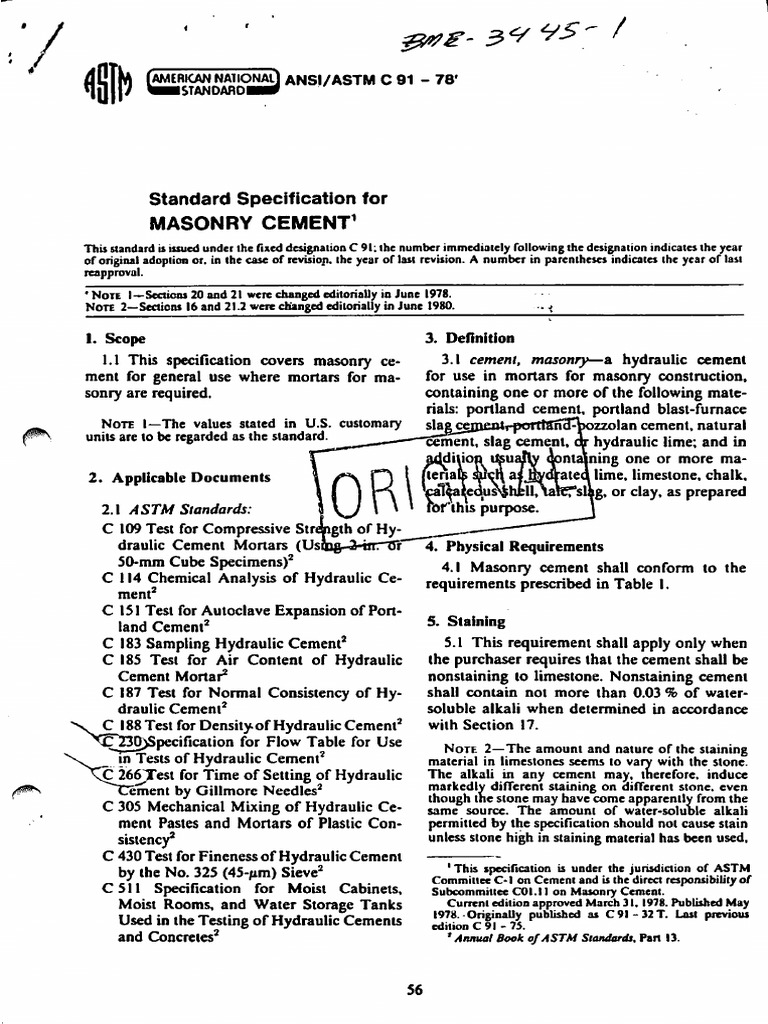 Astm C91 - 78 | PDF