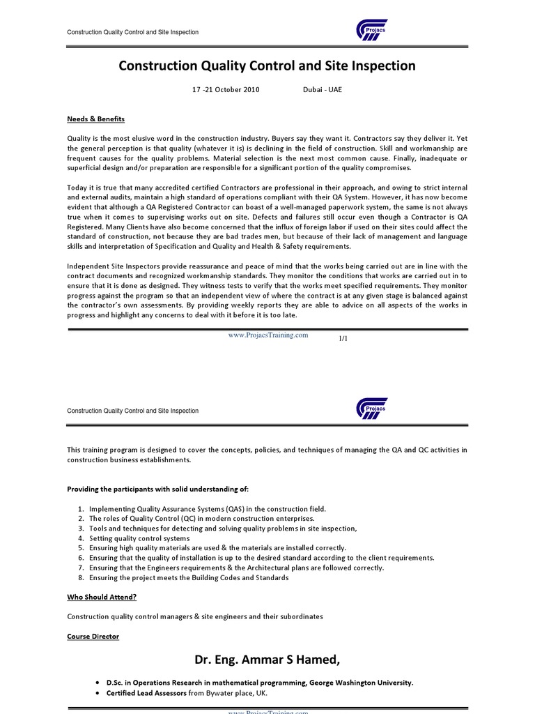 Construction Quality Control and Site Inspection: Needs & Benefits ...