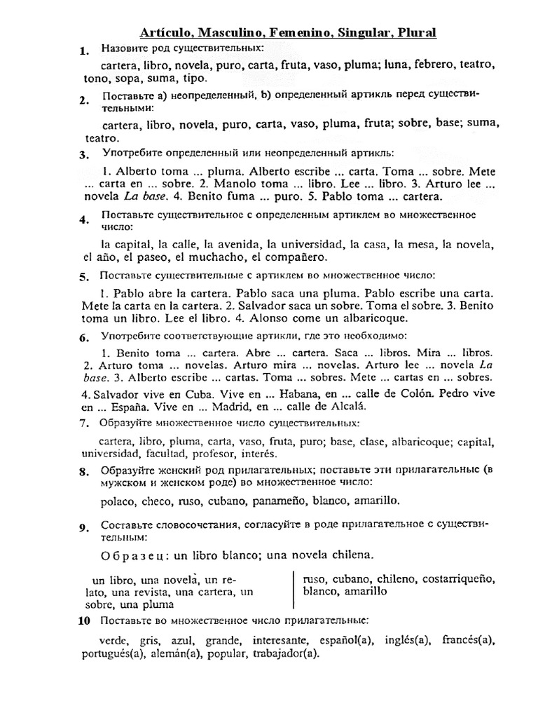 01 - 04. Ejercicios Artículo Genero Singular Plural | PDF | Relaciones ...