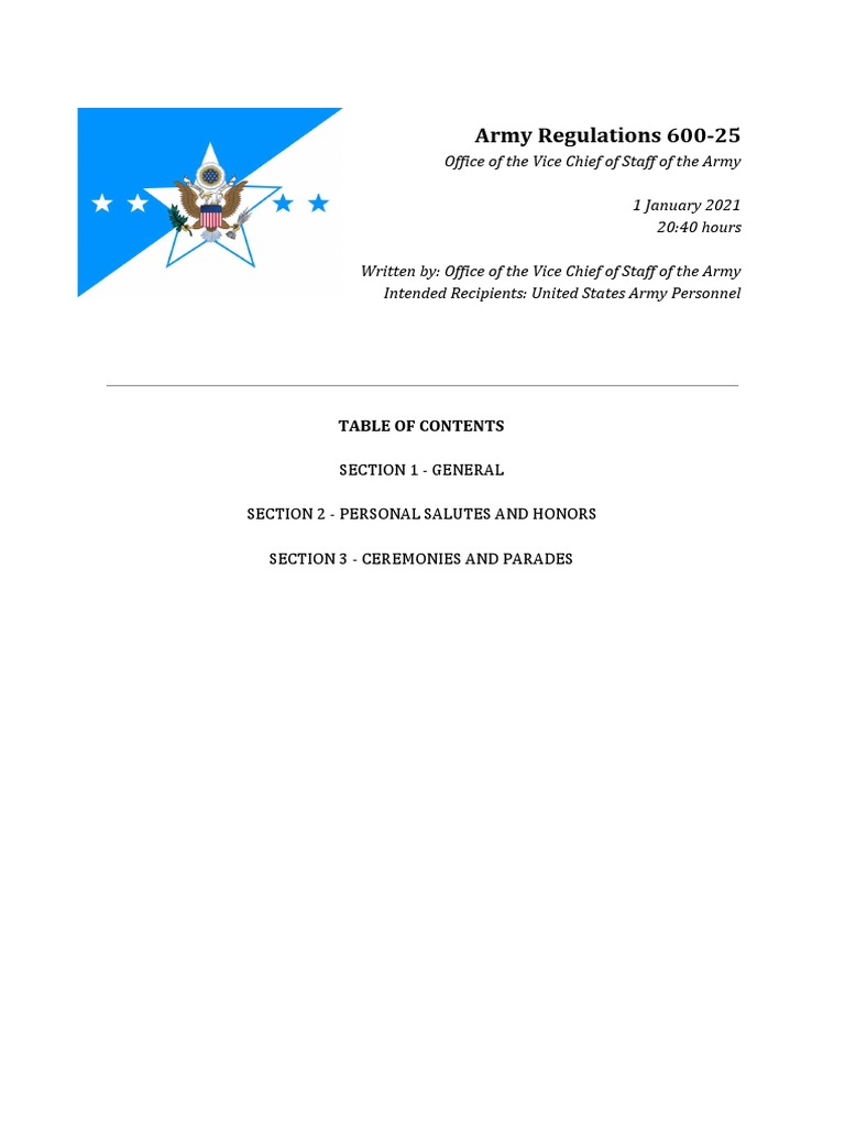 Army Regulation 600-25 Overview | PDF | Officer (Armed Forces) | Sergeant