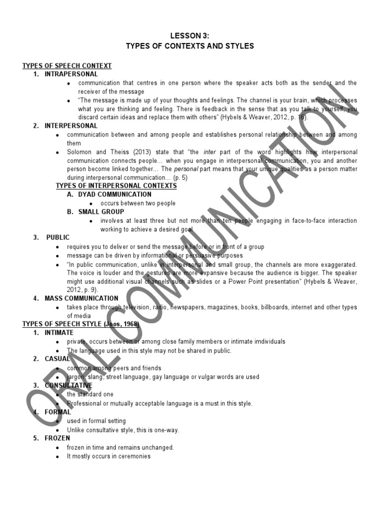 Types of Speech Context | PDF | Interpersonal Communication | Communication