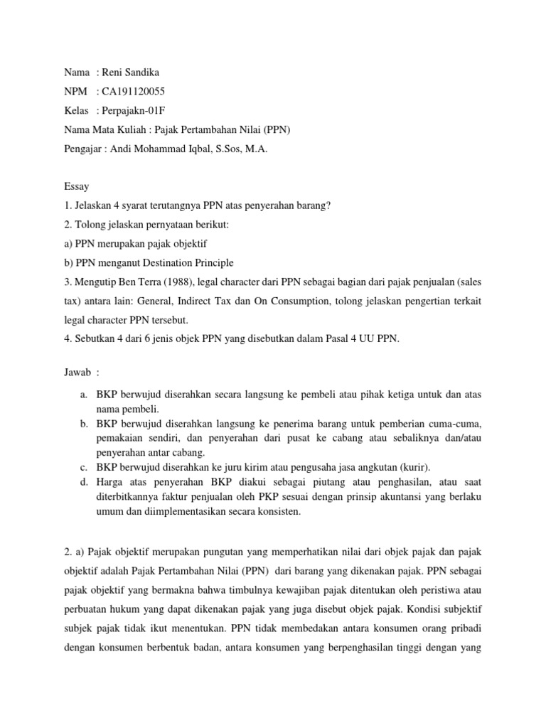 PPN Pertemuan 7 Reni Sandika | PDF | Bisnis | Pengelolaan Keuangan & Uang