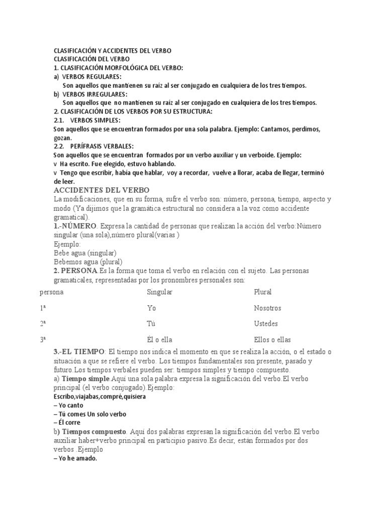 Clasificación y Accidentes del Verbo | PDF | Verbo | Lingüística