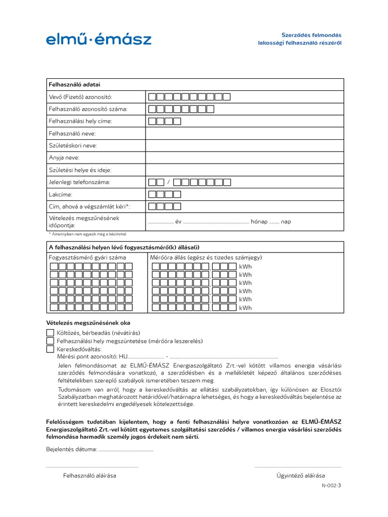 Szerzodes Felmondas - Lakossagi | PDF