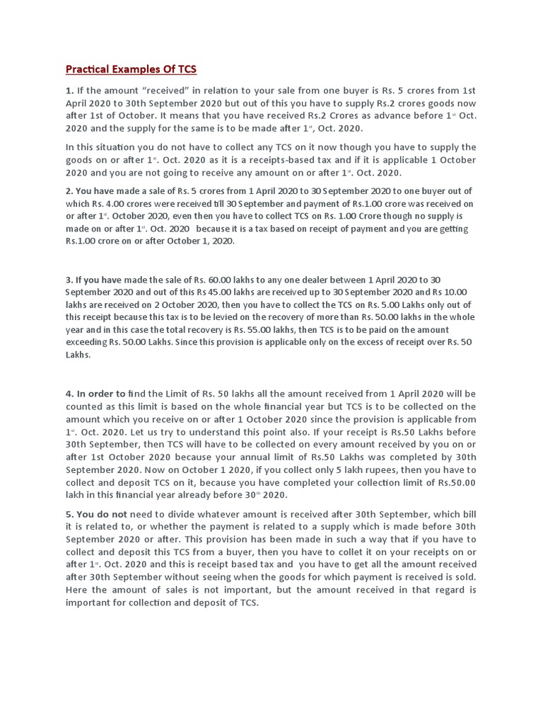 TCS Practical Cases With Points - SRB | PDF | Receipt | Payments