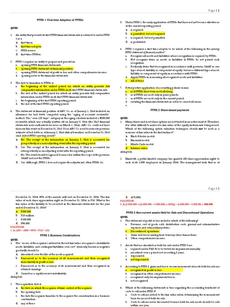 Sample Pfrs | PDF | Goodwill (Accounting) | Financial Statement