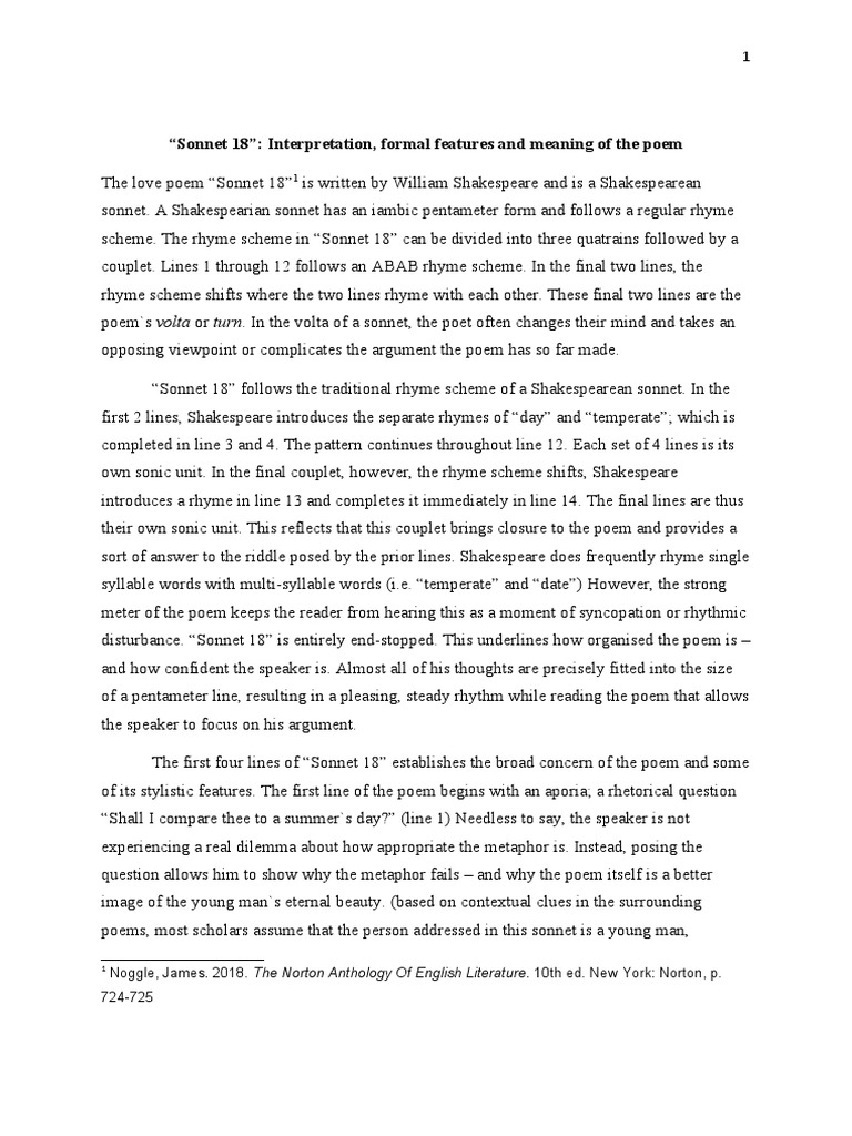 An Analysis of Sonnet 18 by William Shakespeare | PDF
