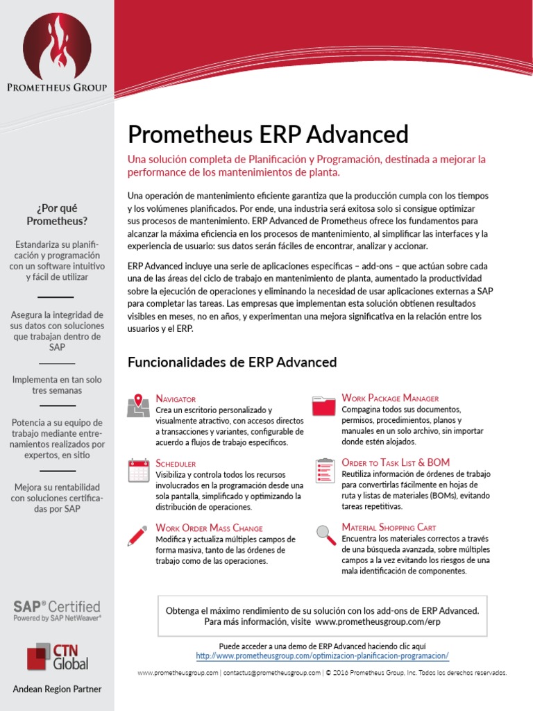 ERP Advanced Data Sheet Spanish | PDF | Planificación de recursos ...