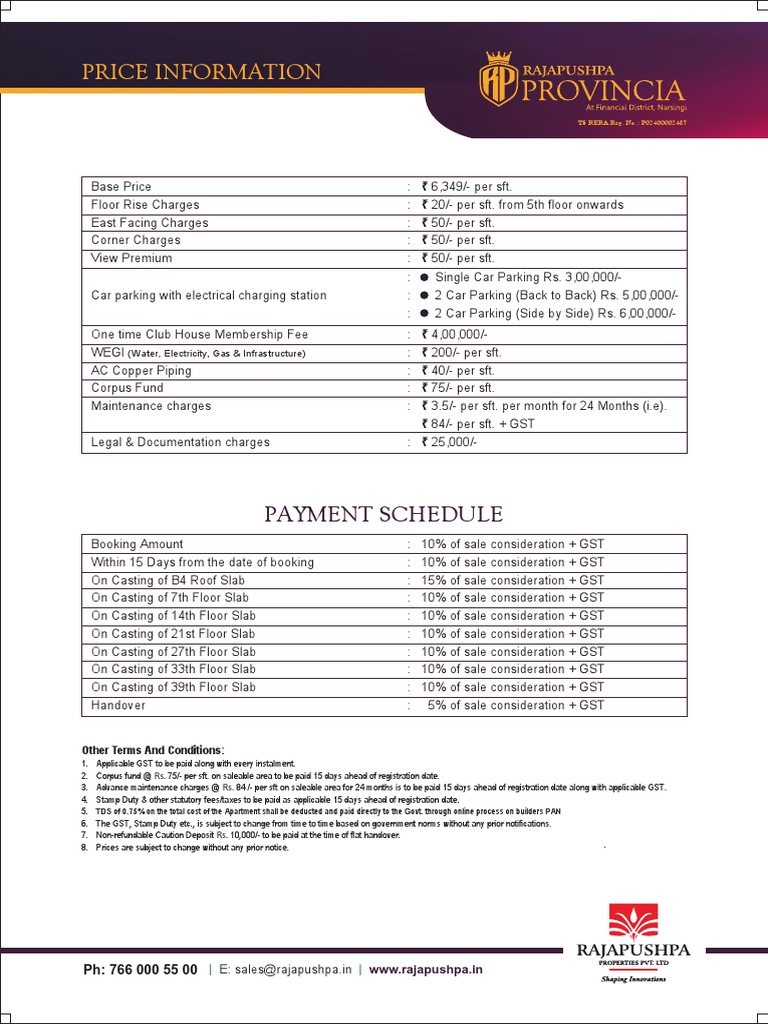Rajapushpa Provincia Price Sheet | PDF | Taxation | Government Finances