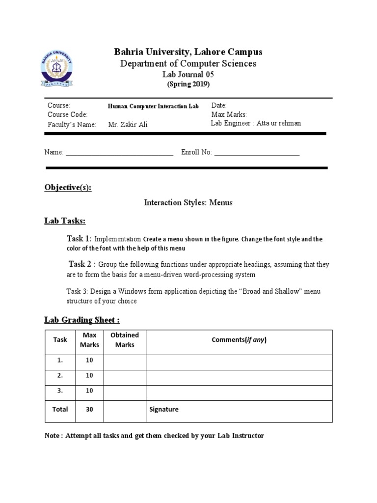 Lab 5 Interaction Styles: Menus | PDF | Menu (Computing) | System Software