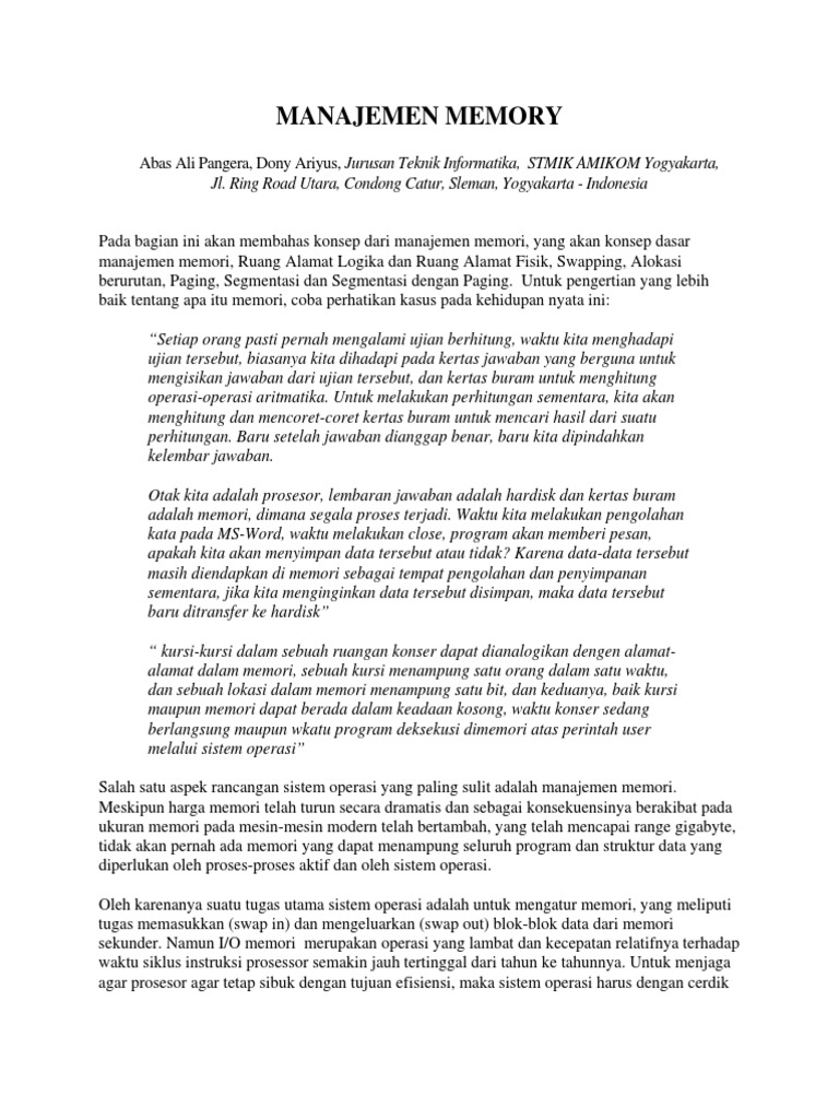 Manajemen Memori: Konsep dan Teknik | PDF