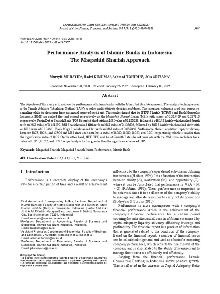 Performance Analysis of Islamic Banks in Indonesia - The Maqashid ...