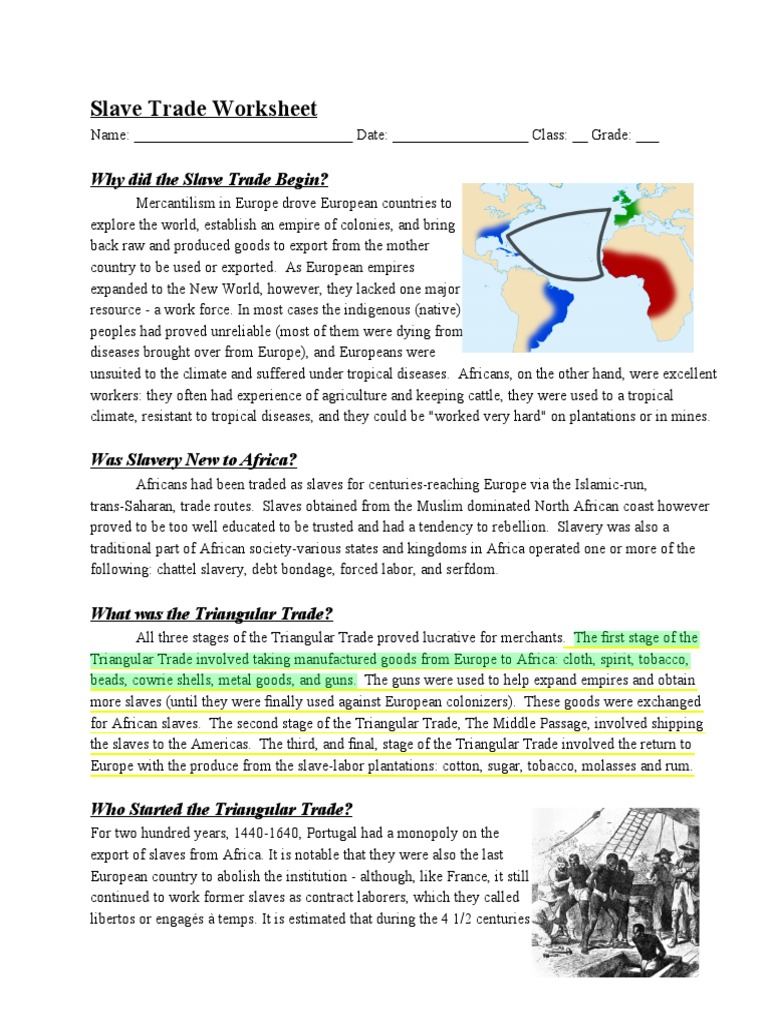 Slave Trade Worksheet Guide | PDF | Atlantic Slave Trade | Slavery