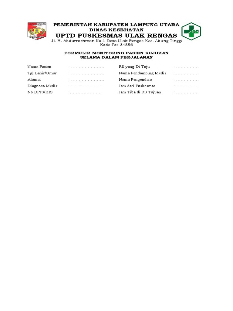 Form Monitoring Pasien Rujukan Selama Perjalanan Refisi | PDF