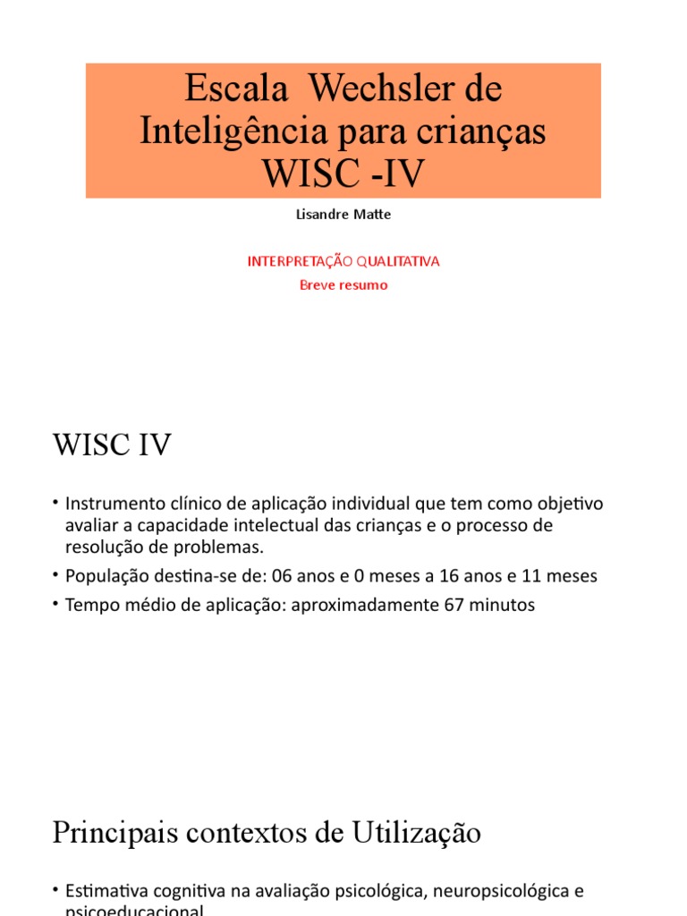 Wisc IV Interpretacao Qualitativa | PDF | Neuropsicologia | Psicologia