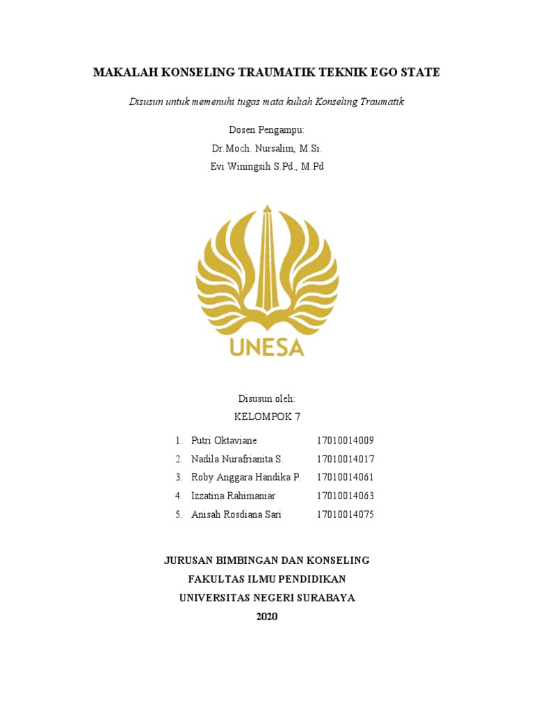 MAKALAH KONSELING TRAUMATIK TEKNIK EGO STATE Edit | PDF | Karier & Perkembangan | Pengembangan Diri