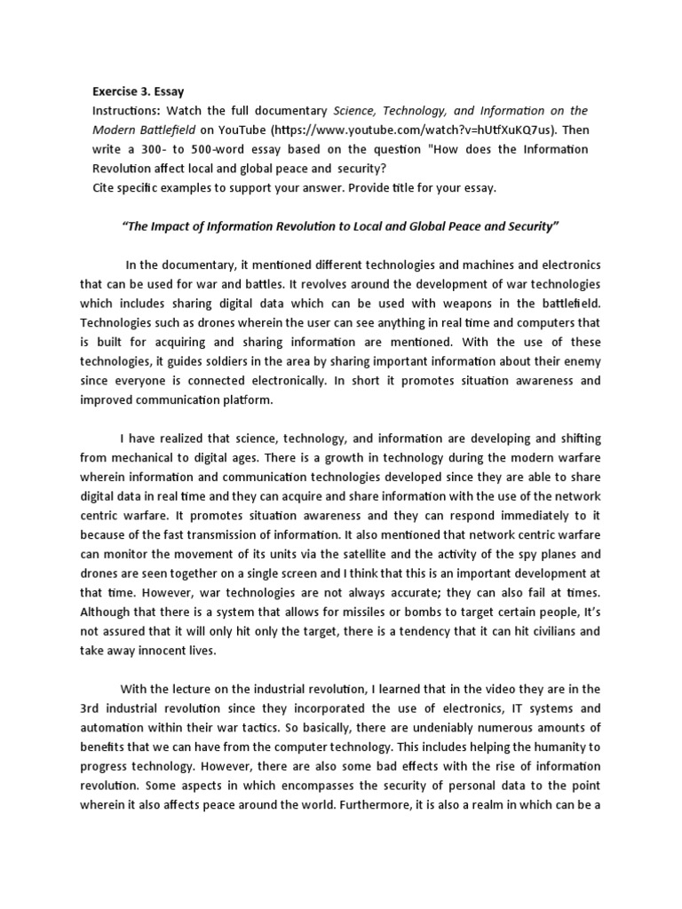 Exercise 3. Essay: "The Impact of Information Revolution To Local and ...