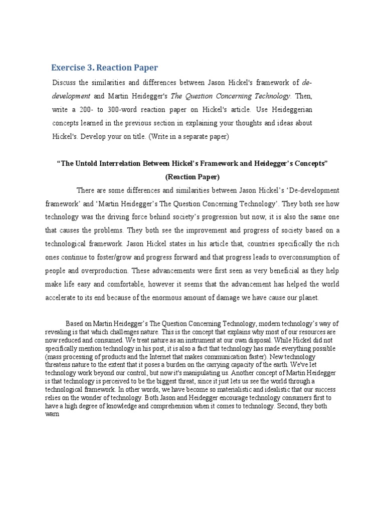 Exercise 3. Reaction Paper: Development and Martin Heidegger's The ...
