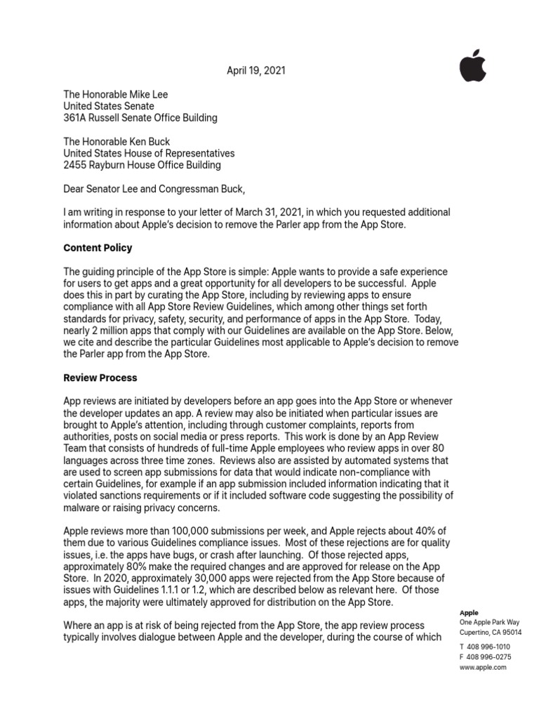 Apple Response April 19, 2021 | PDF | App Store (I Os) | Apple Inc.
