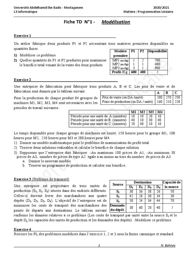 Fiche TD N°1 - : Modélisation | PDF | Informatique et technologies de l'information | Science