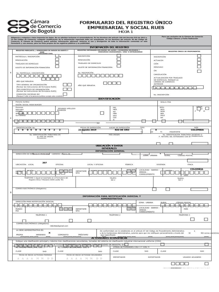 Formulario Del Registro Único Empresarial y Social Rues | PDF | Business | Economias