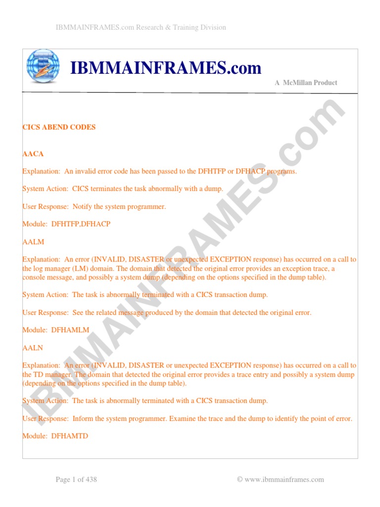 Cics Abend Codes Aaca: A Mcmillan Product | PDF | Command Line Interface | Computer Engineering
