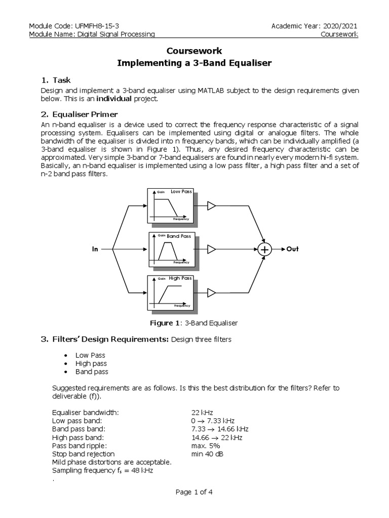 UFMFH8-15-3 Coursework 2020-2021 | PDF | Equalization (Audio) | Filter (Signal Processing)