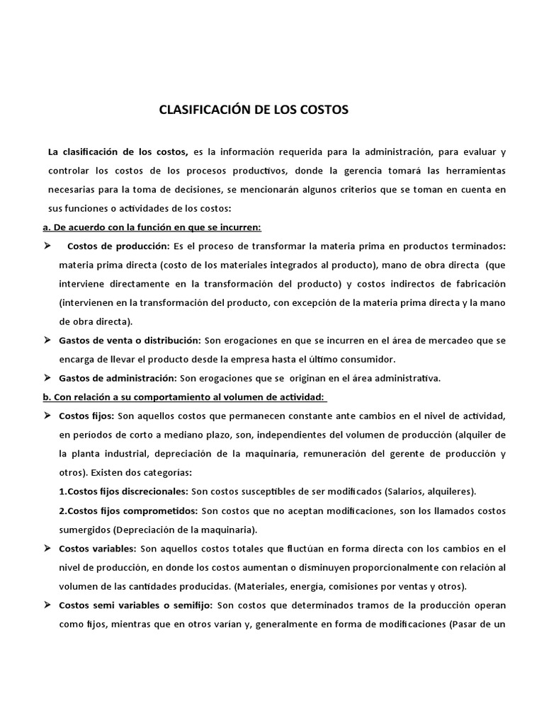 Contabilidad Clasificacion de Los Costos | PDF | Costo | Empresas