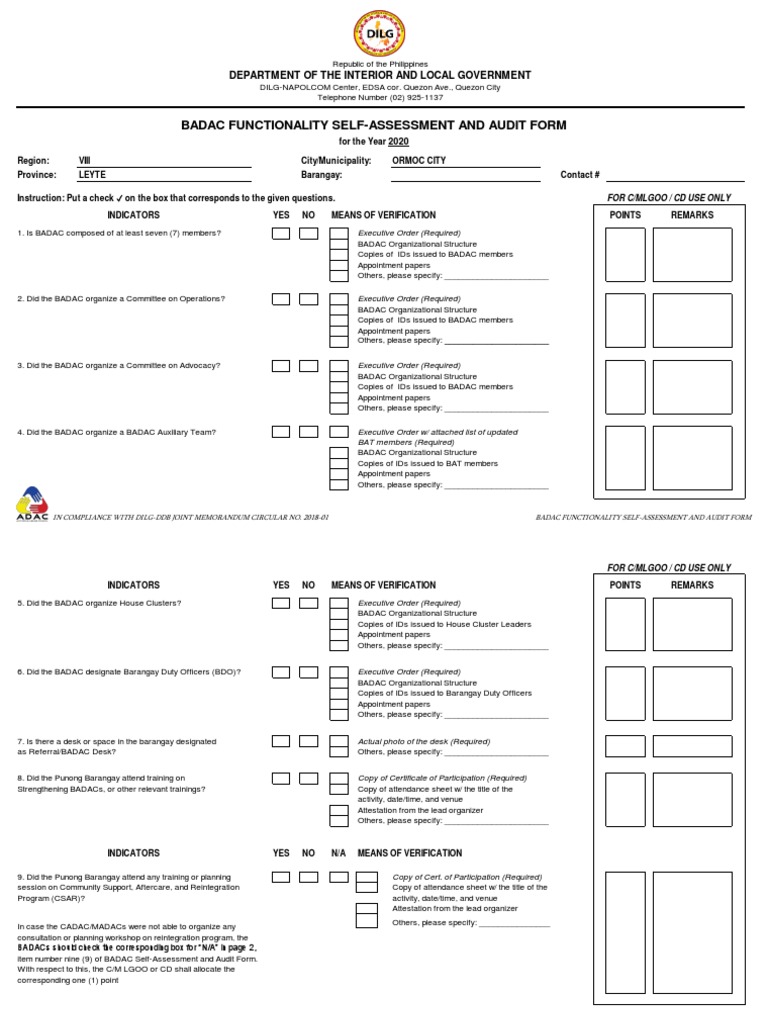 Badac Self-Assessment and Audit Form - Pages 1 To 6 | PDF | Audit ...