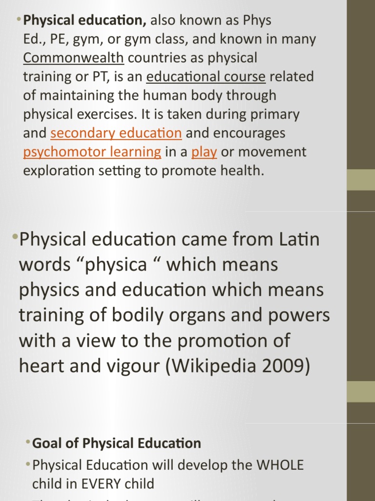 Physical Education, Also Known As Phys: Secondary Education Psychomotor ...